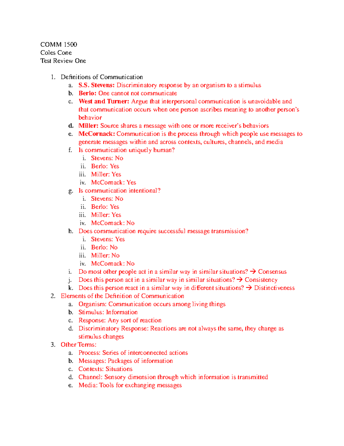COMM 1500 Test Review One - COMM 1500 Coles Cone Test Review One 1 of ...
