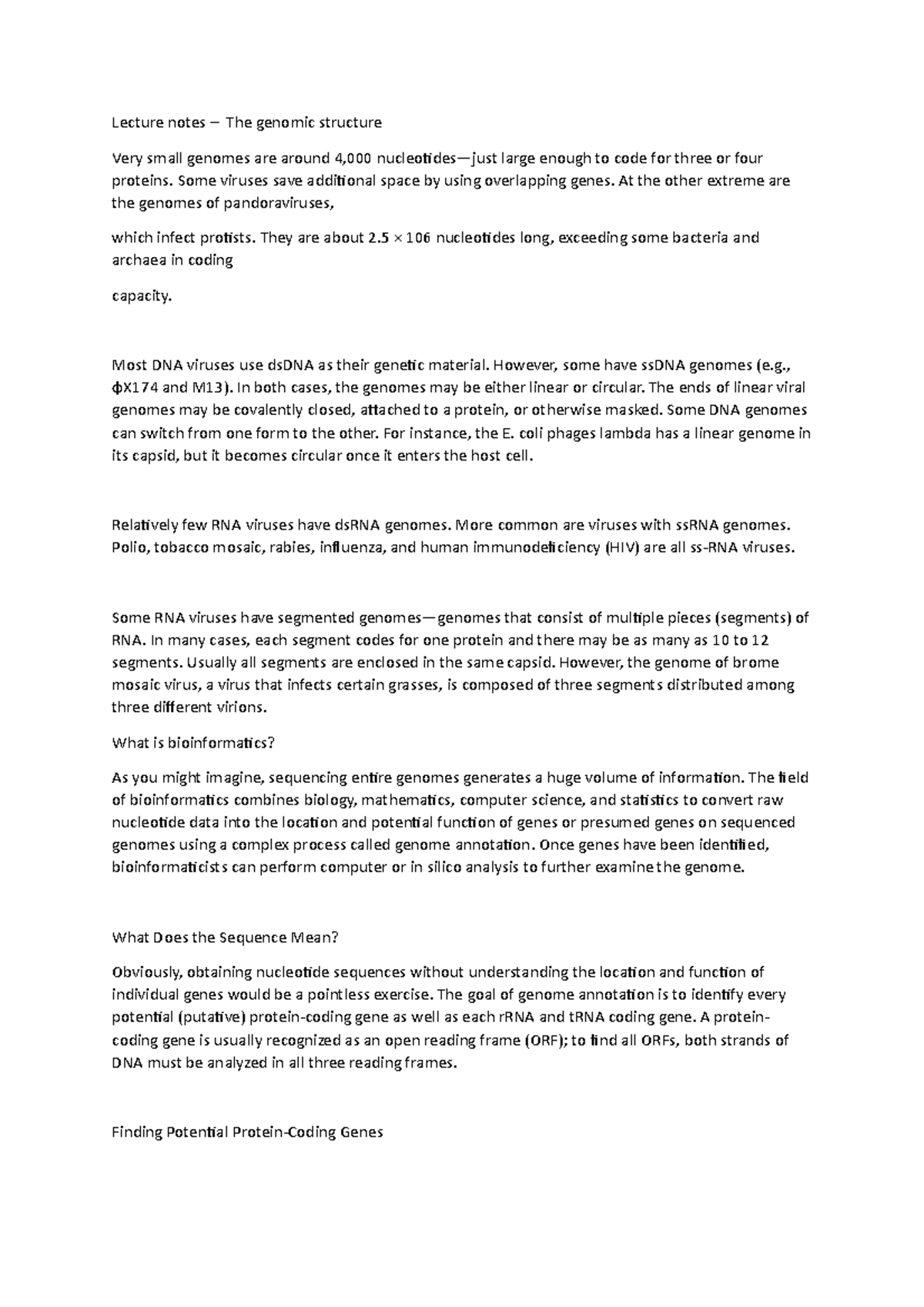 Lecture notes – The genomic structure - Lecture notes – The genomic ...