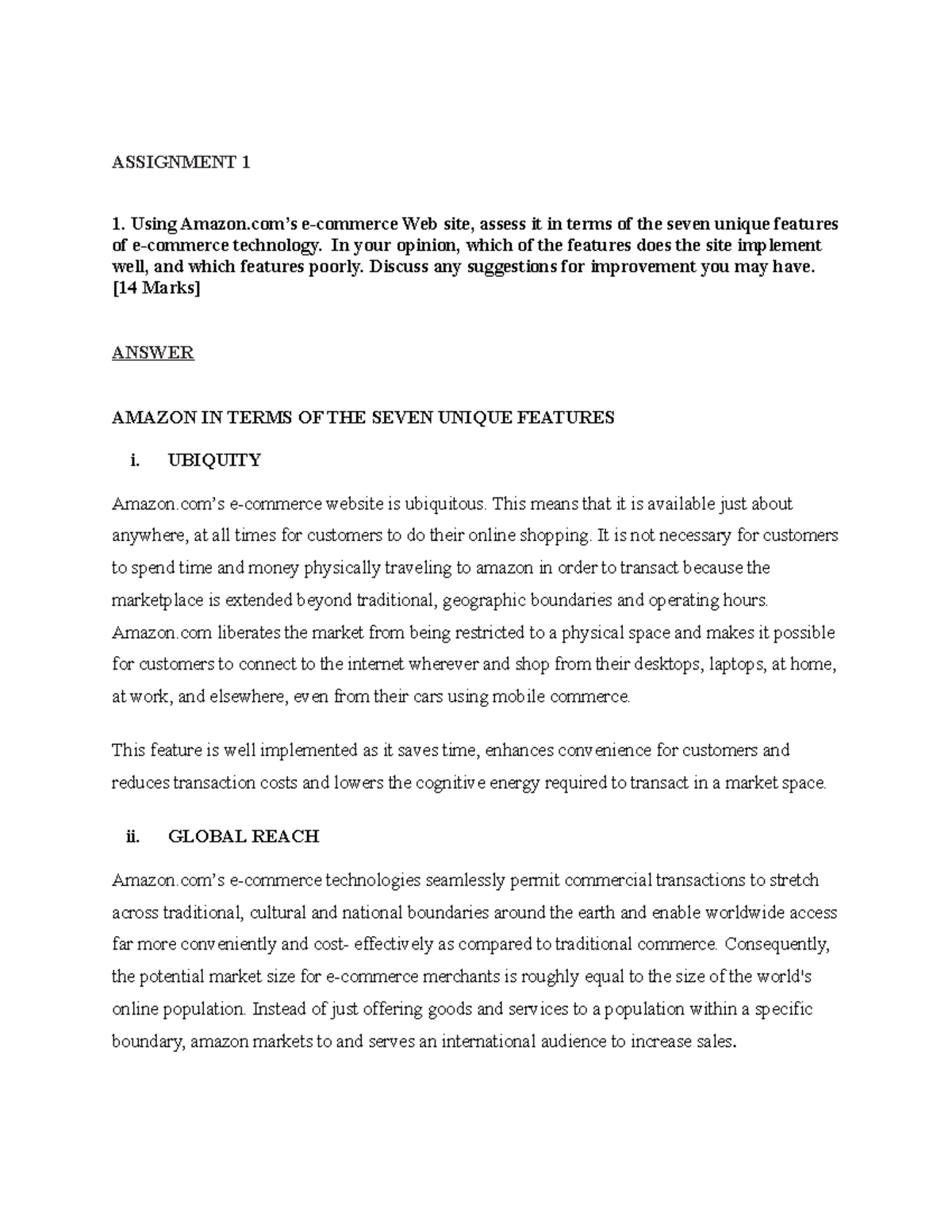 Charis e-commerce Assignment - ASSIGNMENT 1 1. Using Amazon’s e ...