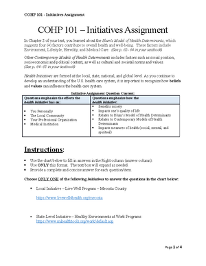 COHP 101 - Assignment 5 - lab - COHP 101 - Assignment 5 Chapter Assignments are based upon the ...