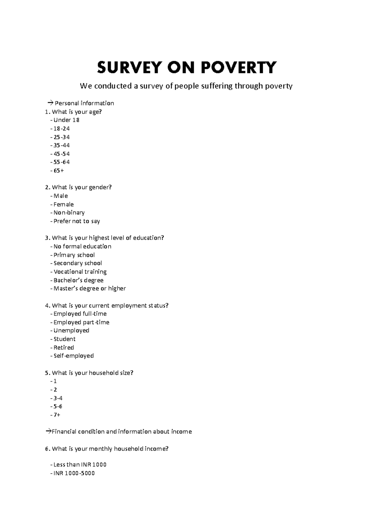 Survey ON Poverty - SURVEY ON POVERTY We conducted a survey of people ...