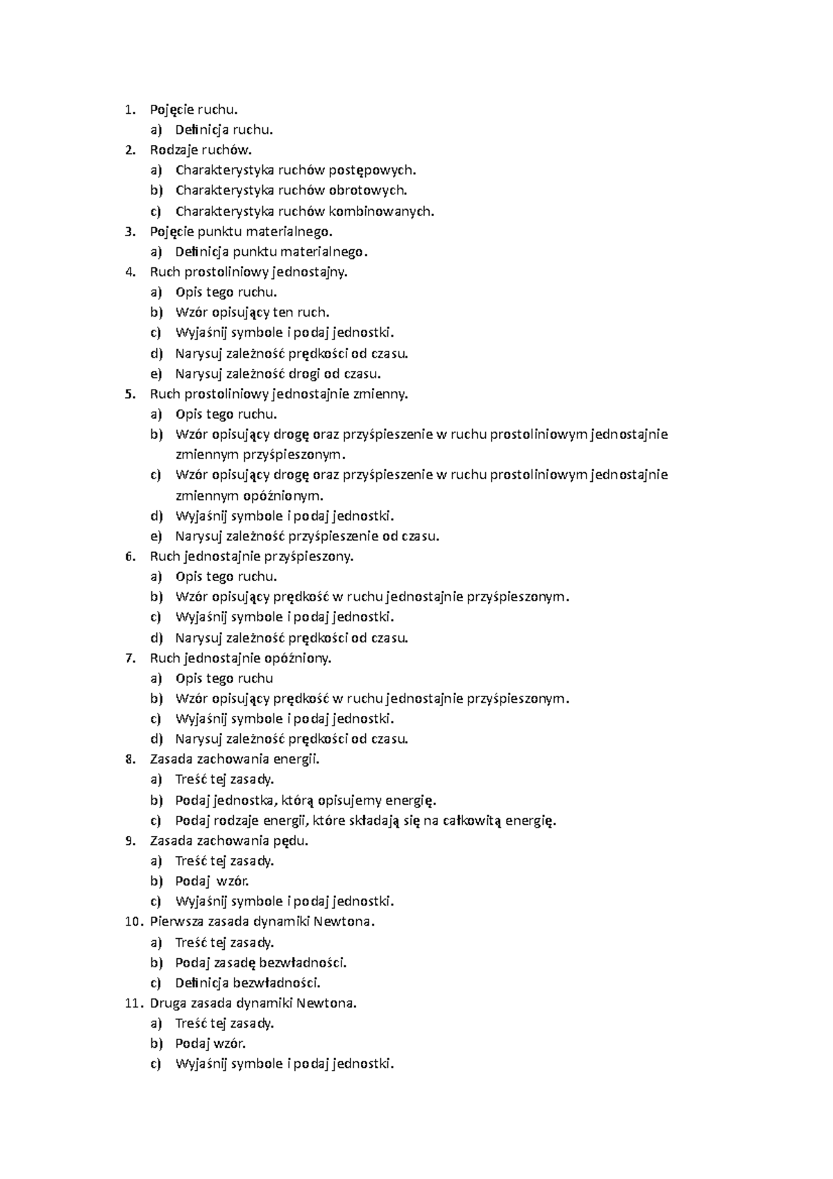 Fizyka-egzamin - Fizyka-egzamin - Pojęcie ruchu. a) Definicja ruchu ...