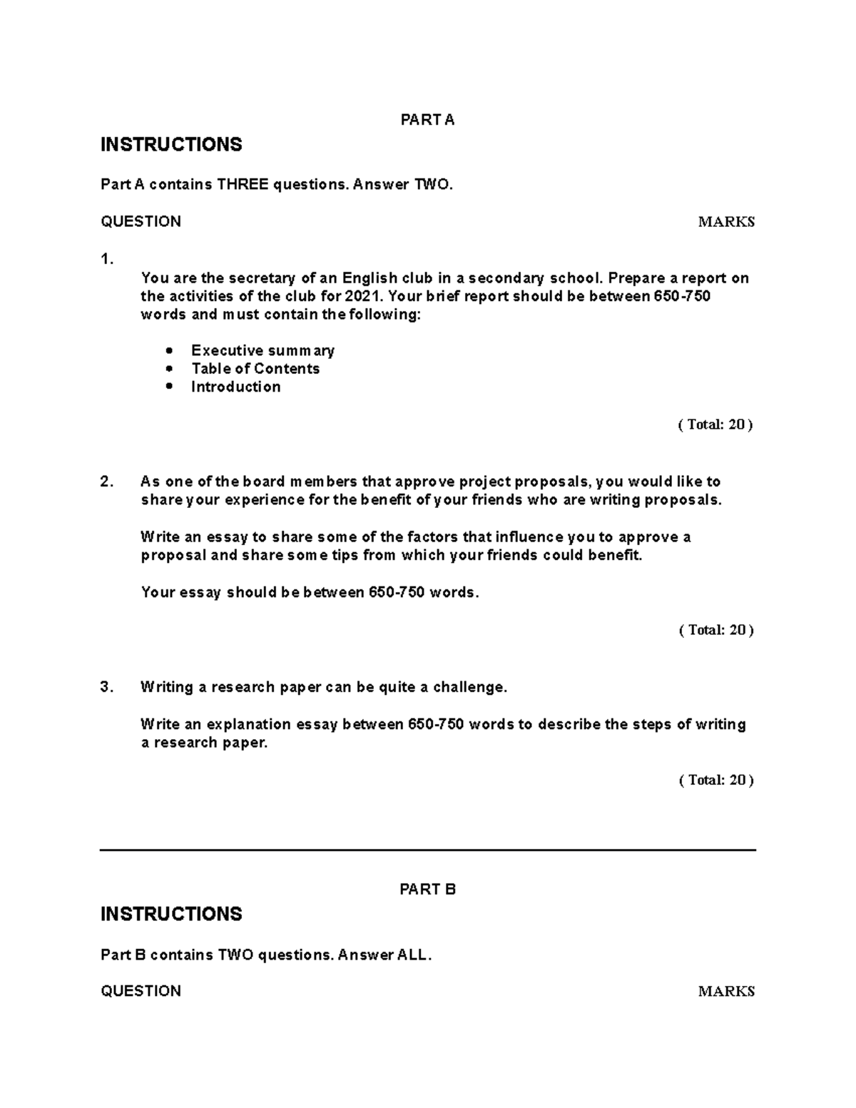 PART A - PART A - PART A INSTRUCTIONS Part A contains THREE questions ...