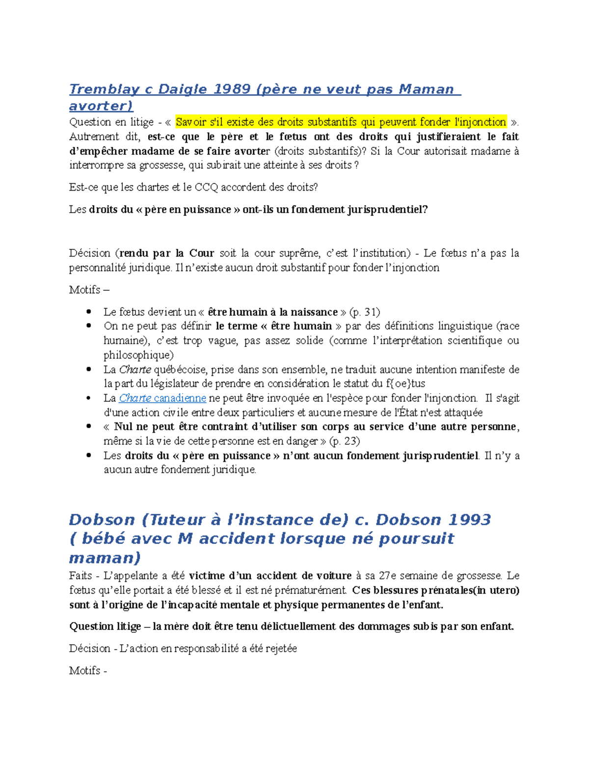 FJP Tremblay c Daigle /Dobson (Tuteur à l’instance de) c. Dobson 1993 ...