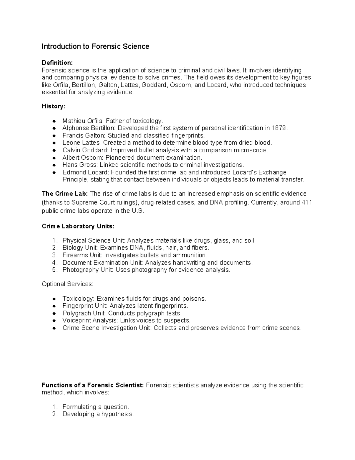 Chy183 lecture one chapter one notes - Introduction to Forensic Science ...