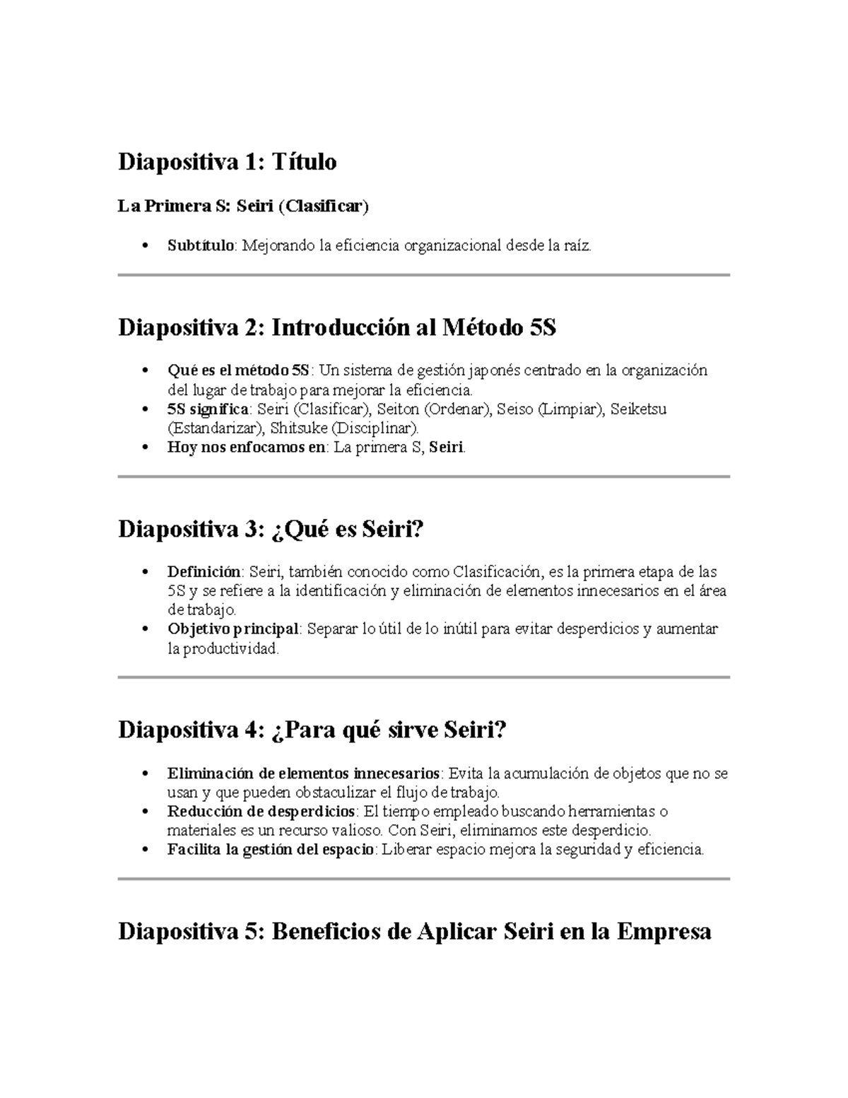 Presentacion 5S - Capacitación sobre el modelo 5S para obtener mayor ...