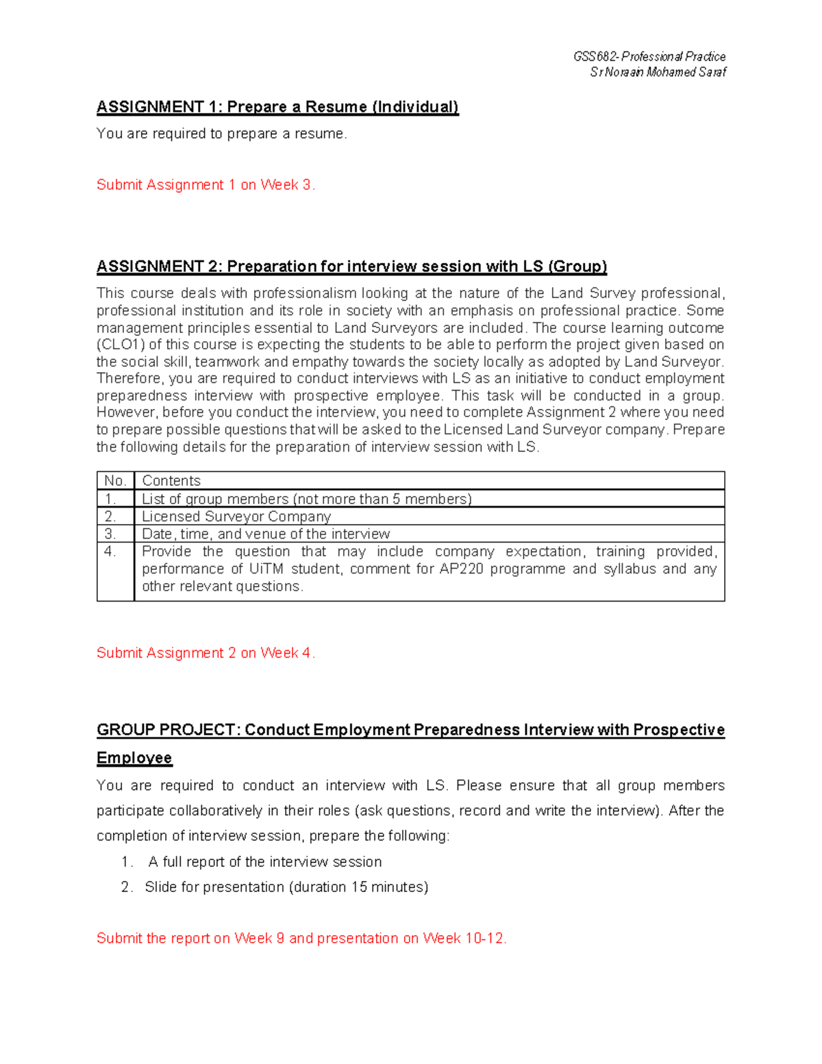 Assignment 1 2- Resume and preparation for iv LS - GSS682- Professional Practice Sr Noraain ...