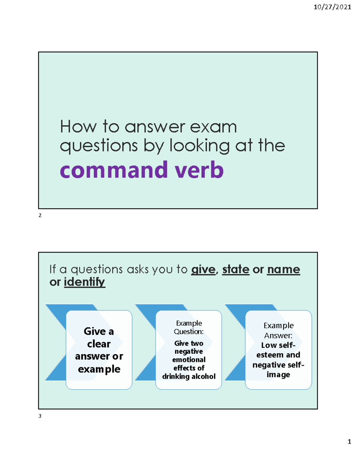 How to answer exam questions - ... Give the main points of the subject ...