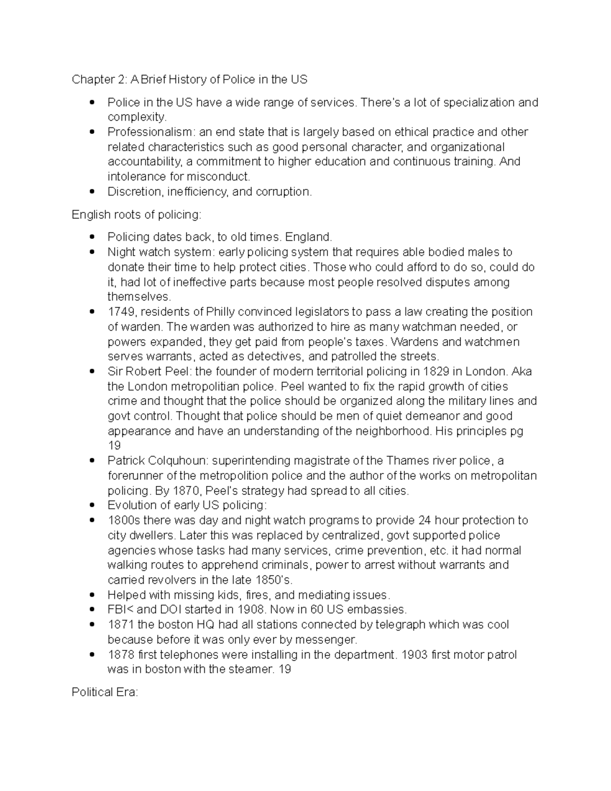 Chapter 2 - Lecture notes CH 2 - Chapter 2: A Brief History of Police ...