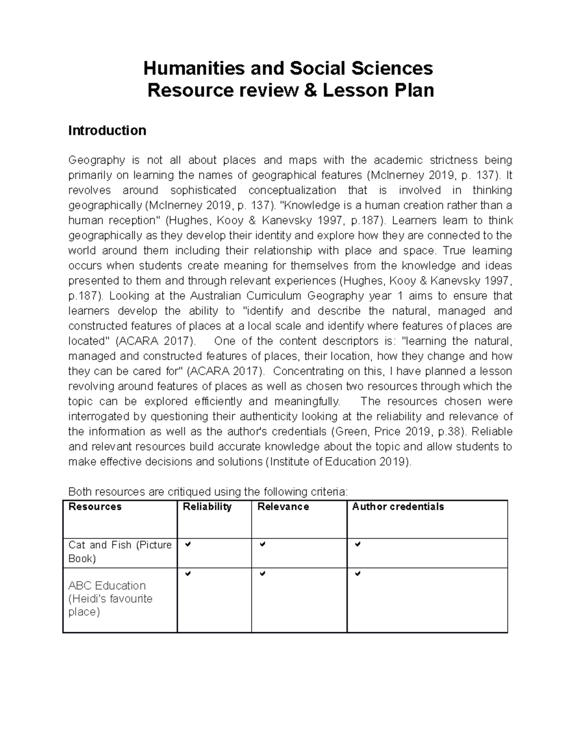 Humanities and Social Sciences Resource review & Lesson Plan ...