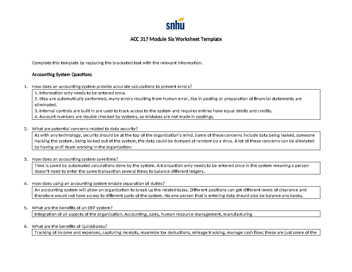 ACC 317 Module Six Worksheet Template - ACC 317 Module Six Worksheet ...