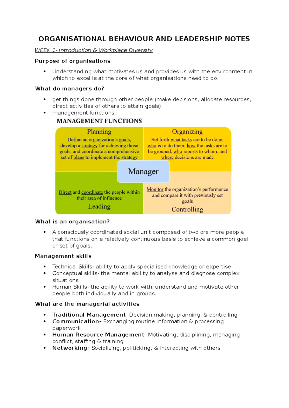 Quiz 1 notes - give me multiple choice quiz questions - ORGANISATIONAL ...