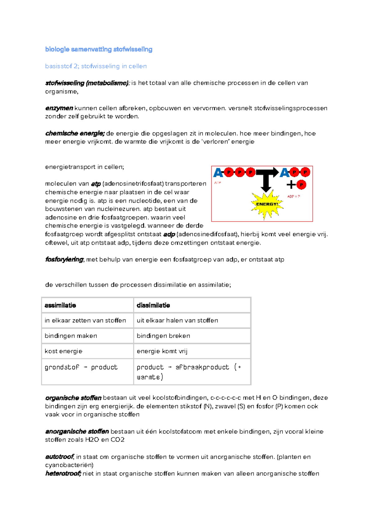 Stofwisseling samenvatting biologie - biologie samenvatting ...