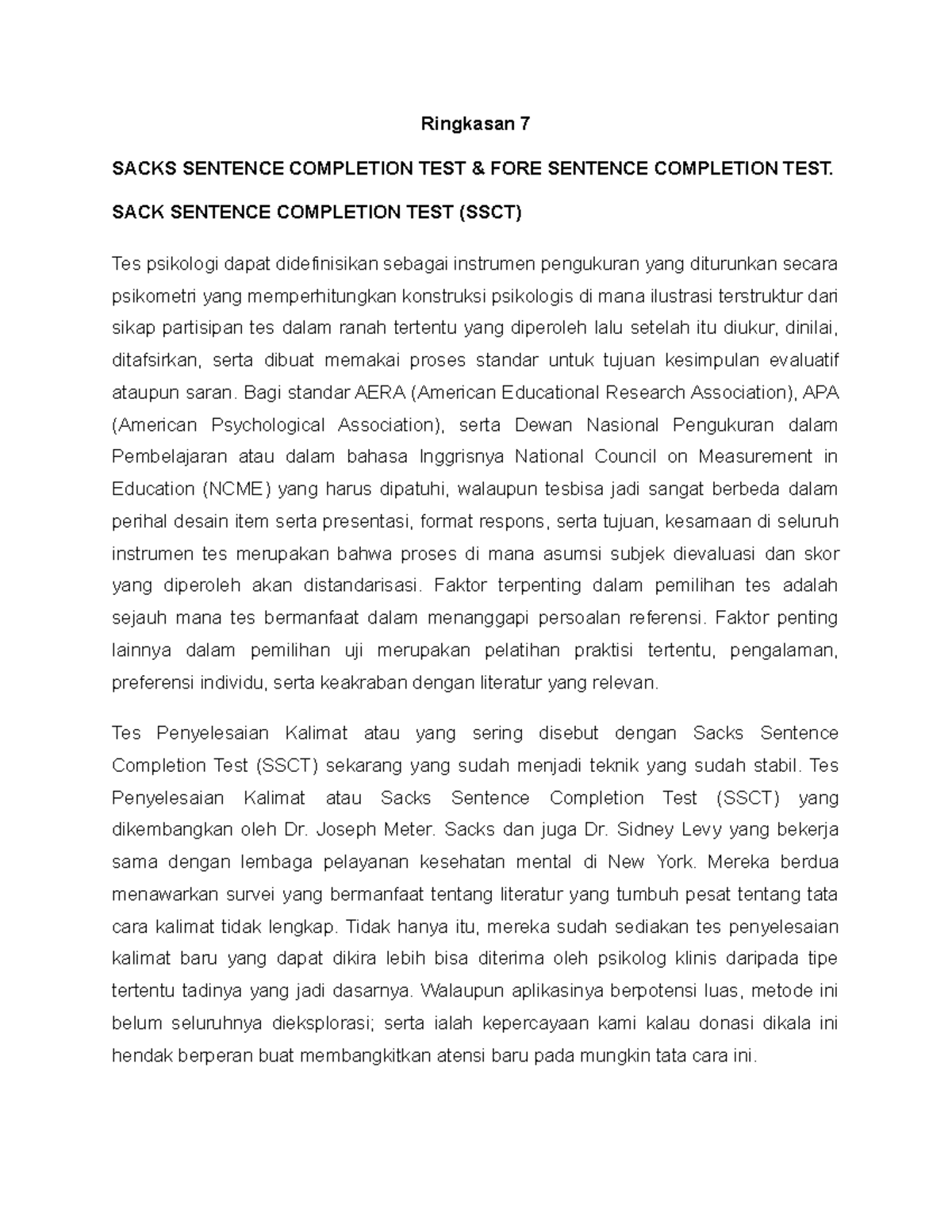 Ringkasan 7 - Ringkasan 7 SACKS SENTENCE COMPLETION TEST & FORE ...