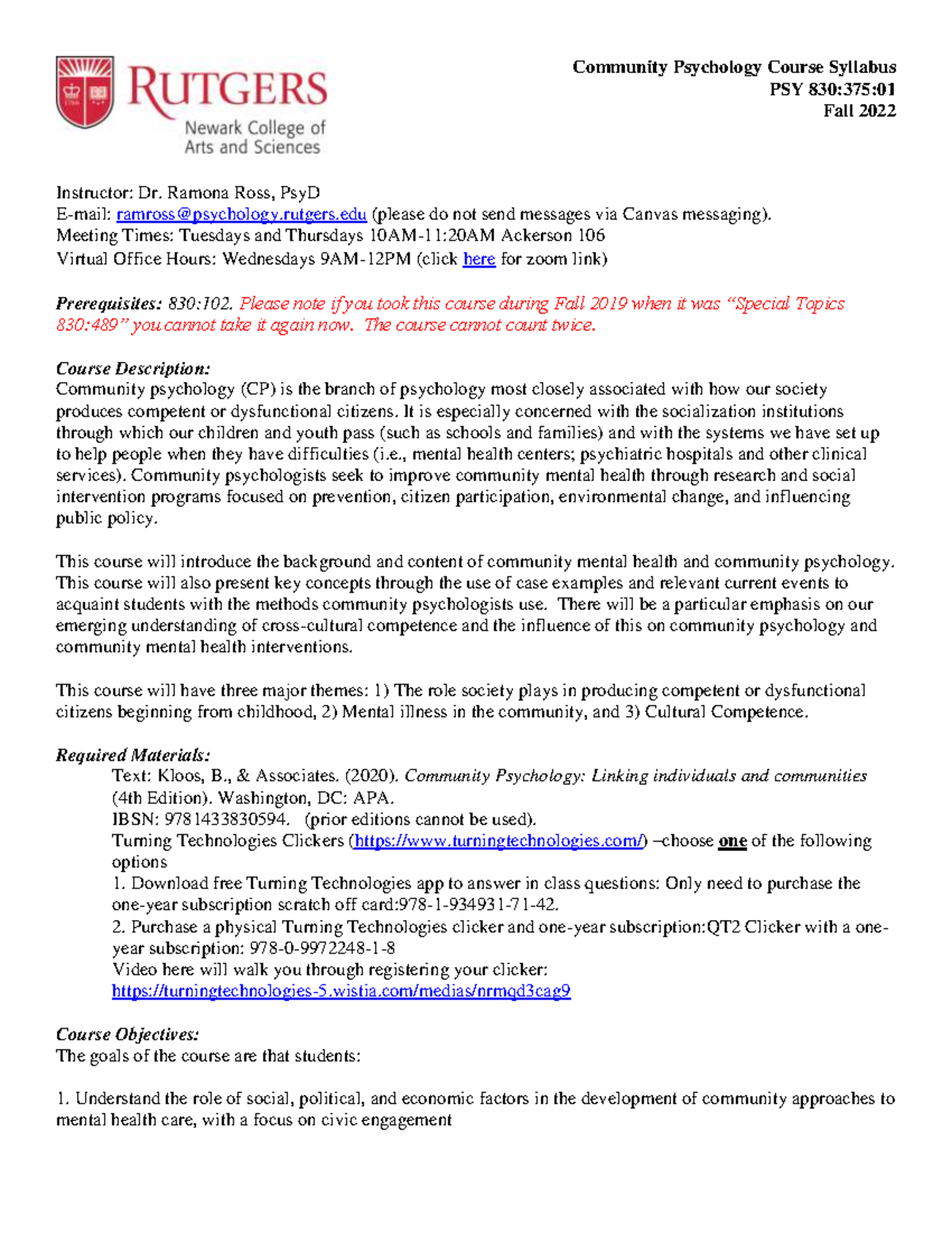 FA22 Community Psych Syllabus Ross - Community Psychology Course ...