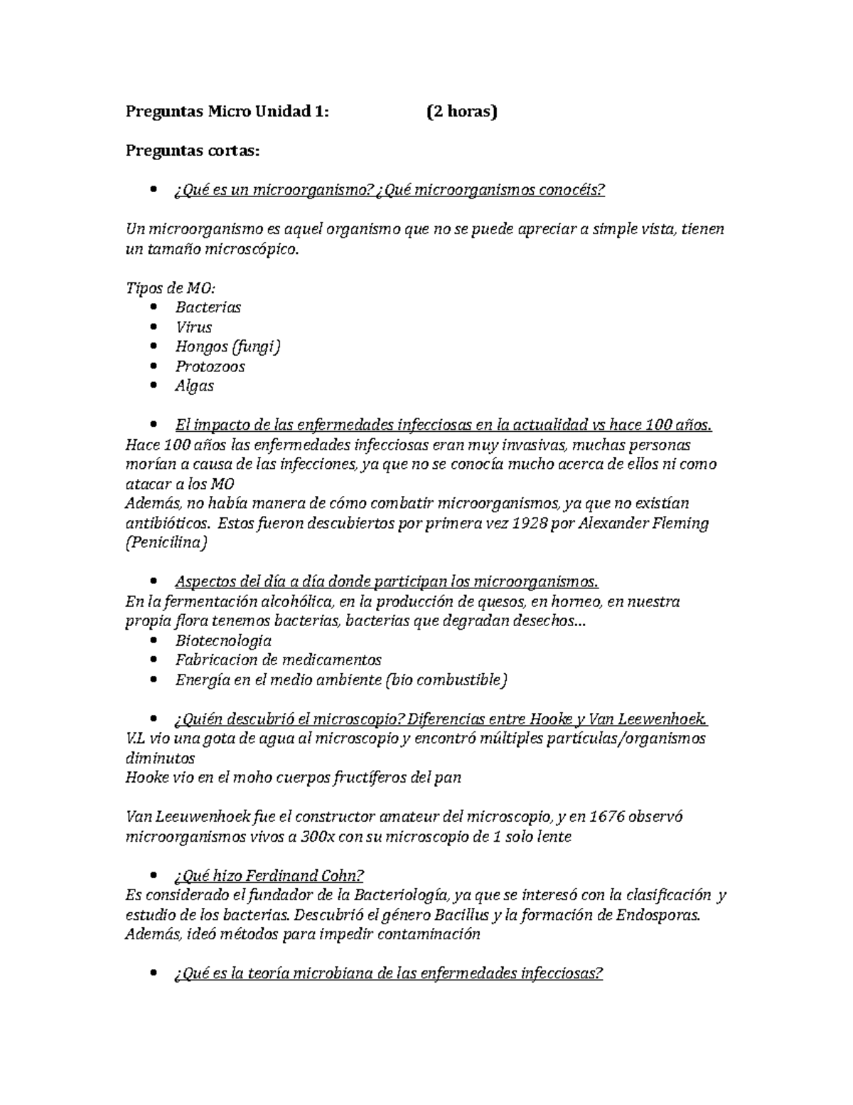 Micro Unidad 1 - Apuntes 1 - Preguntas Micro Unidad 1: (2 horas ...