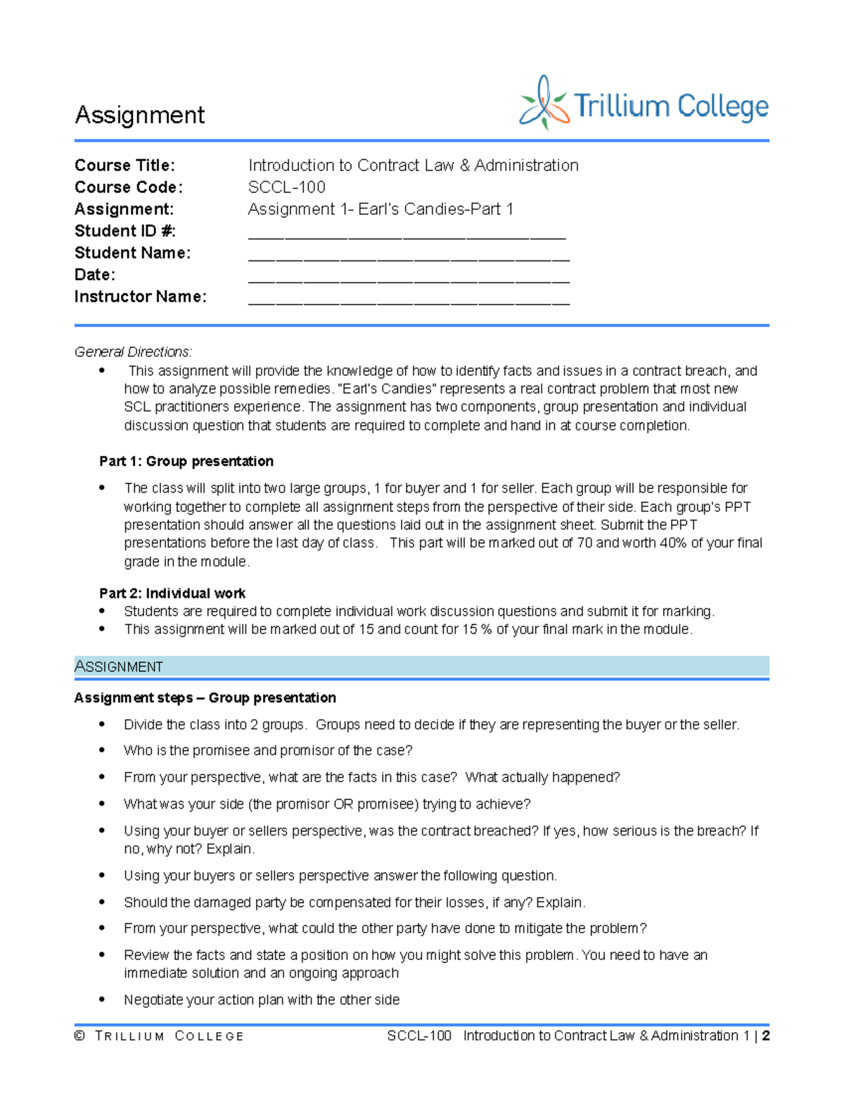 Assignment Notes Assignment Course Title Introduction To Contract Law And Administration