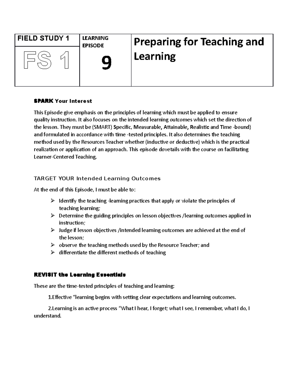 Fs 1 episode 9 - This Reference will serve as your guide to answer ...