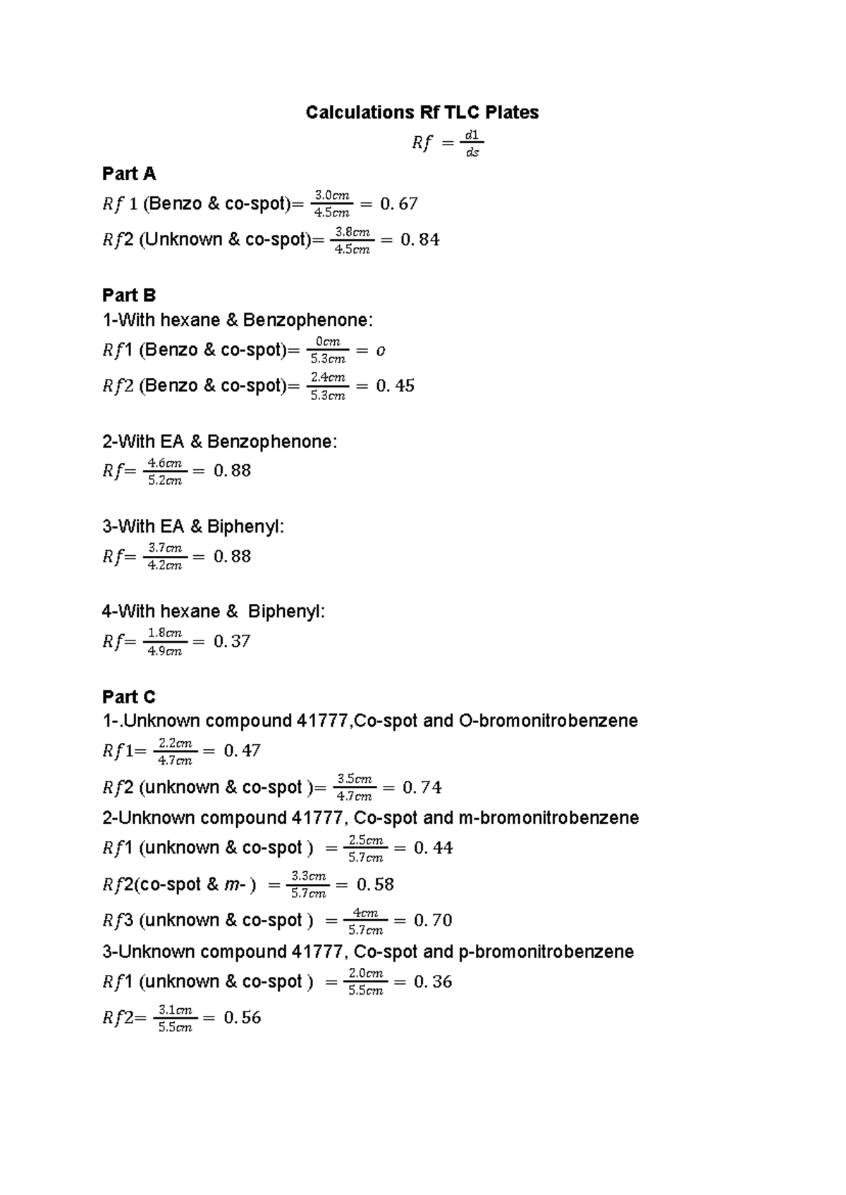 Calculations Rf Tlc Plates Calculations Rf Tlc Plates 𝑅𝑓 𝑑 𝑑𝑠 Part