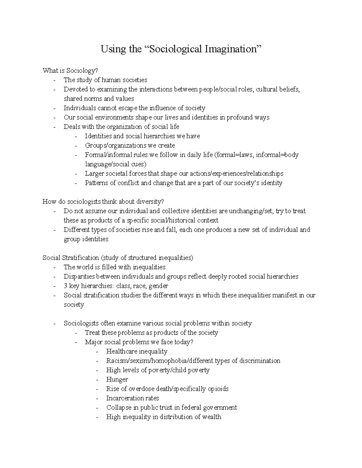 Using the “Sociological Imagination” - SOC 1100-101 - App State - Studocu