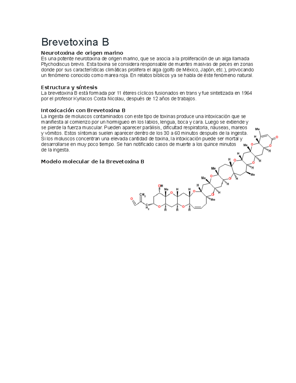 Brevetoxina B - Tarea completa - Brevetoxina B Neurotoxina de origen ...