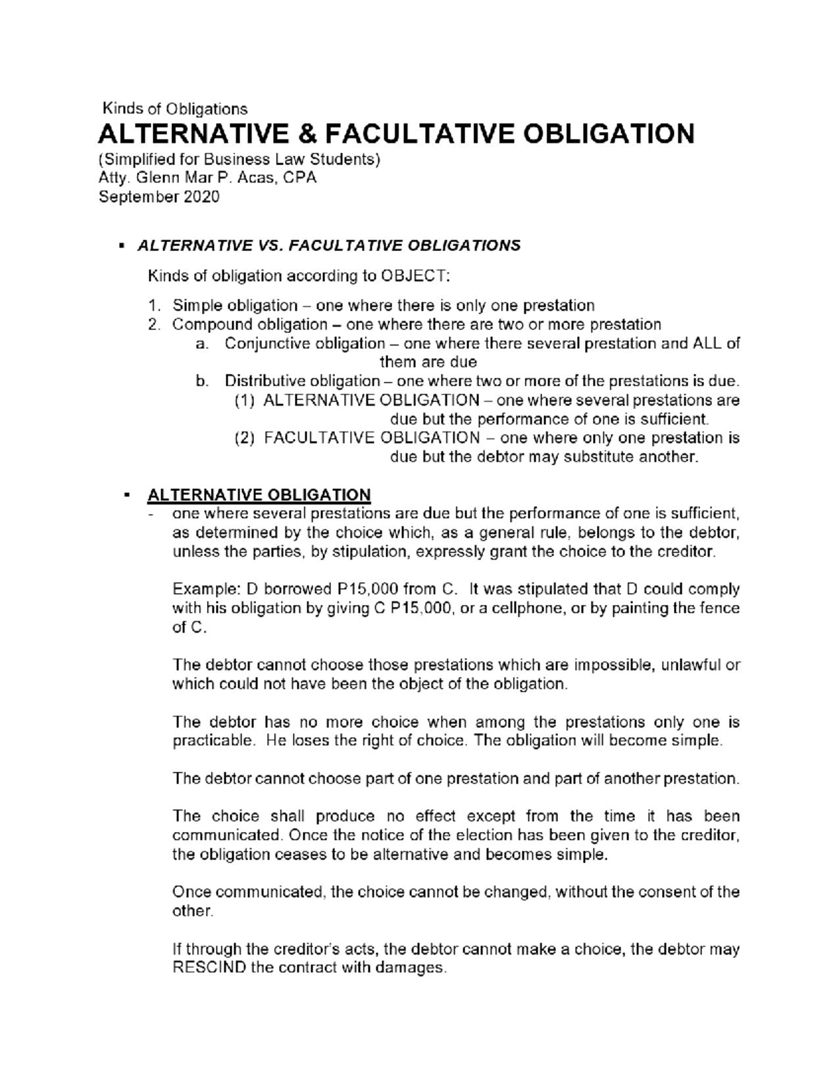 04B Alternative Facultative Obligations - Accountancy - Studocu