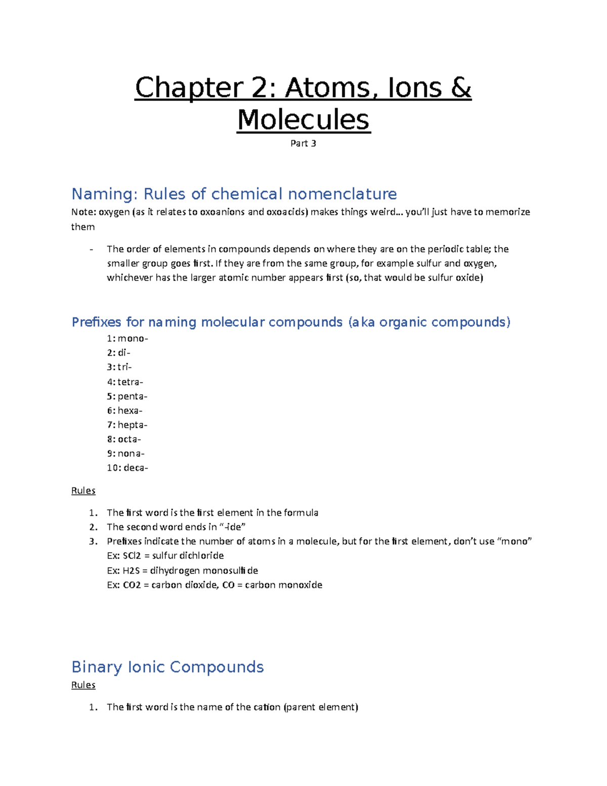Chemistry Notes Chapter 2 Part 3 - Chapter 2: Atoms, Ions & Molecules ...