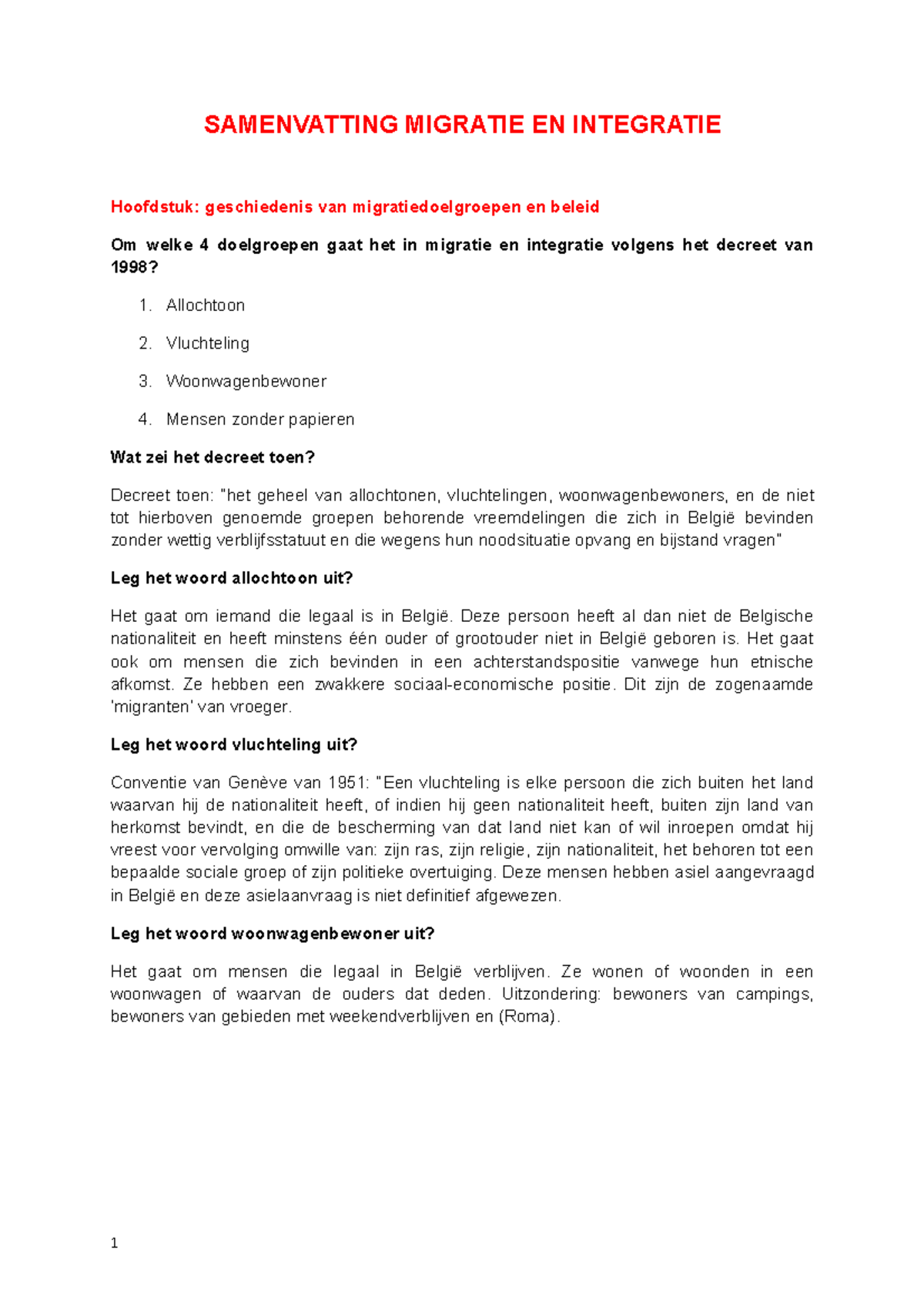 Samenvatting Migratie en Integratie - SAMENVATTING MIGRATIE EN INTEGRATIE Hoofdstuk ...