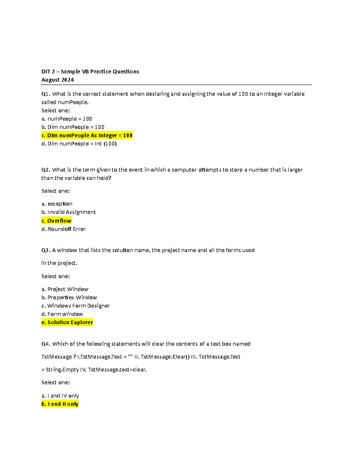 Sample VB Practice Questions - DIT 2 – Sample VB Practice Questions ...