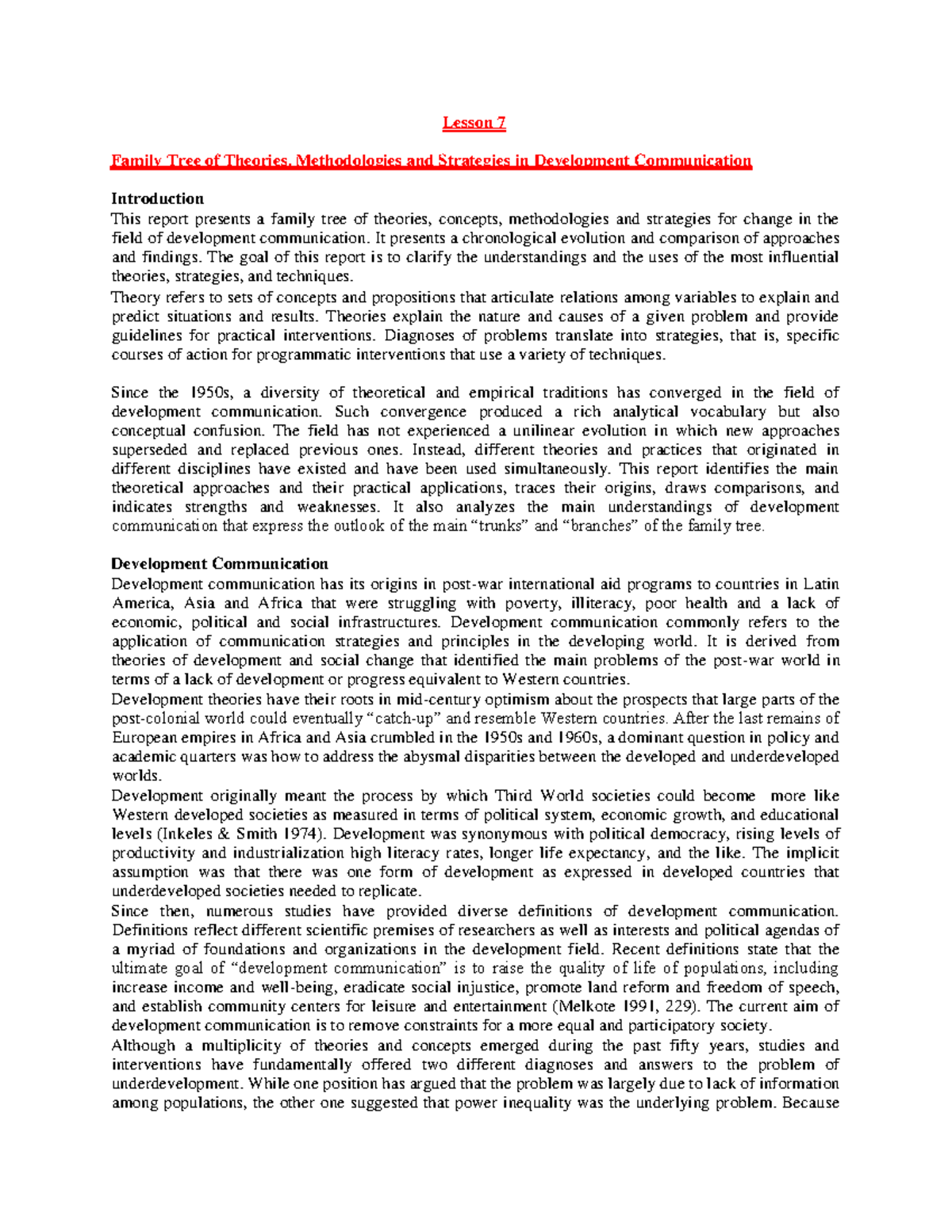 Ch07 Family Tree of Theories - Lesson 7 Family Tree of Theories ...