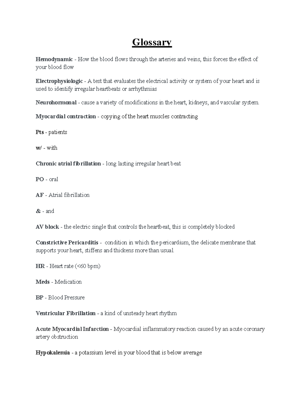 Glossary - list of words and their meaning - Glossary Hemodynamic - How ...
