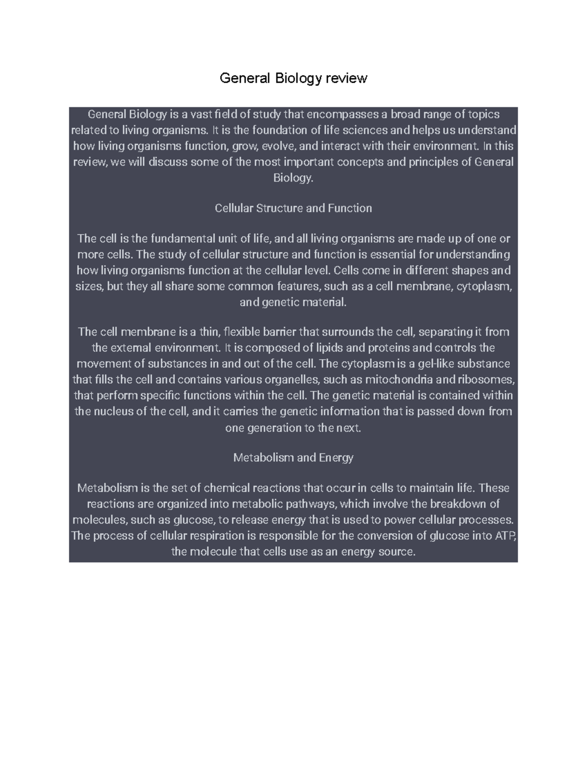 General biology 2 - General Biology review General Biology is a vast ...