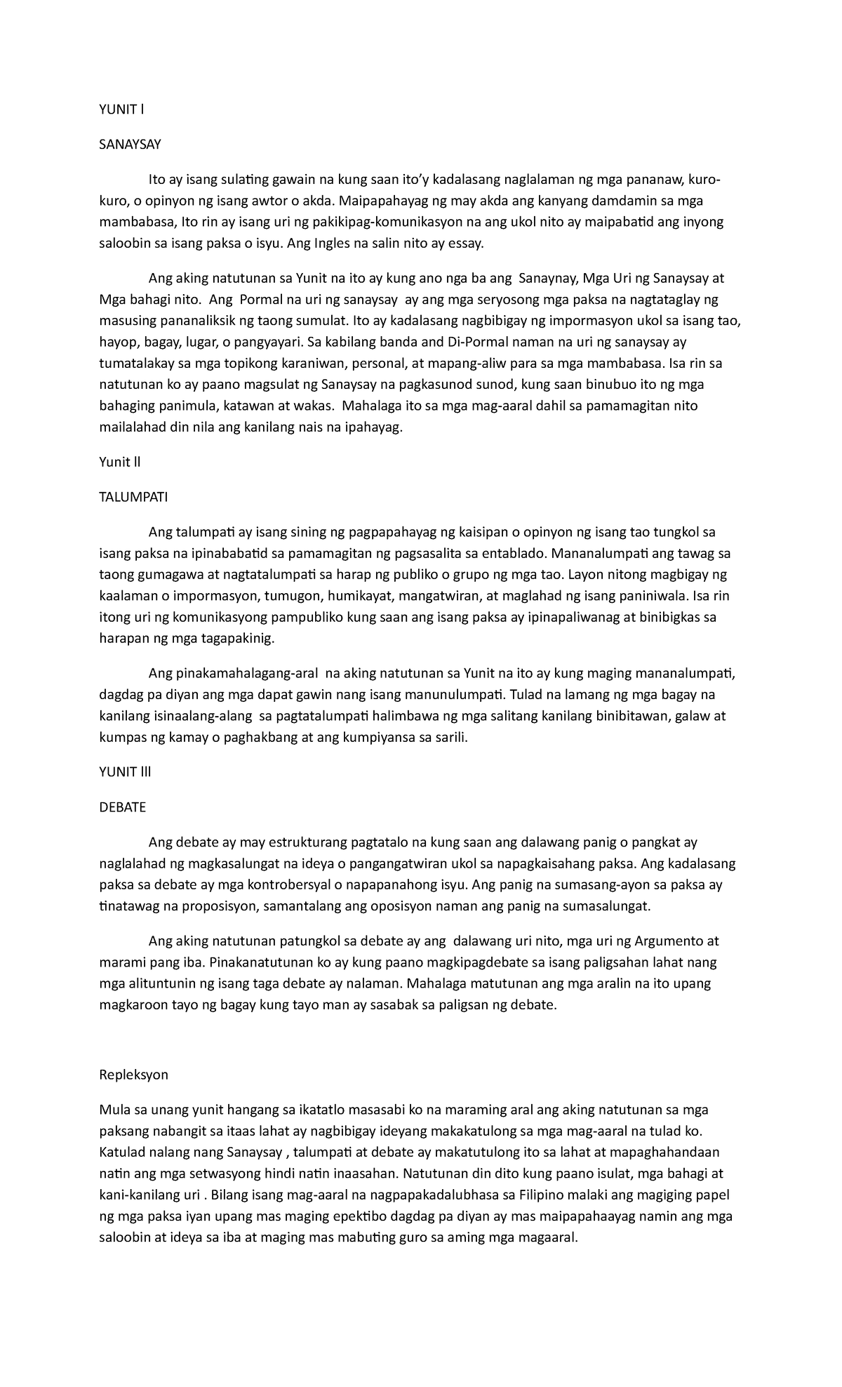 Sanaysay ang tawag sa isang sulatin na naglalayong magpahayag - YUNIT l ...