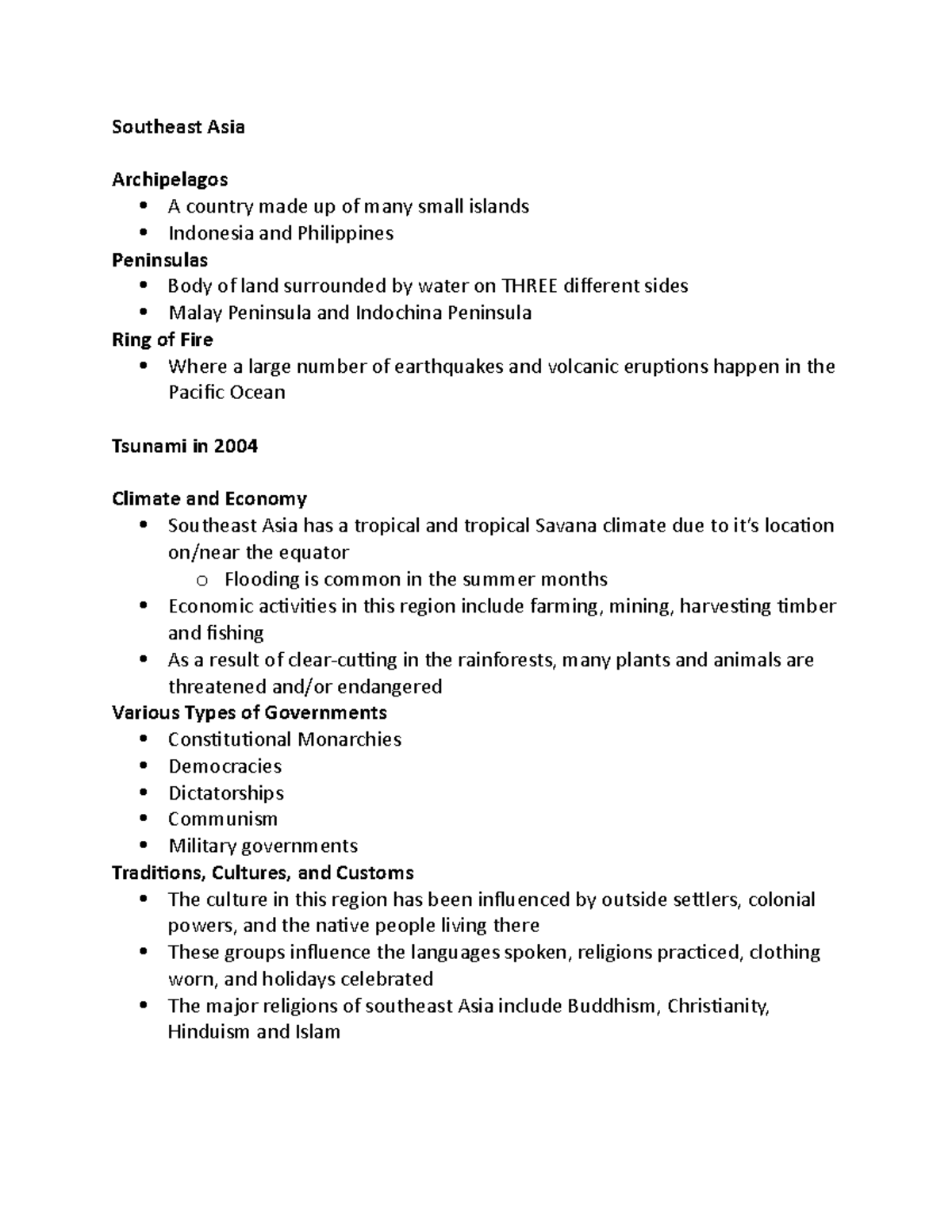 Southeast Asia - Lecture notes 10 - Southeast Asia Archipelagos A ...