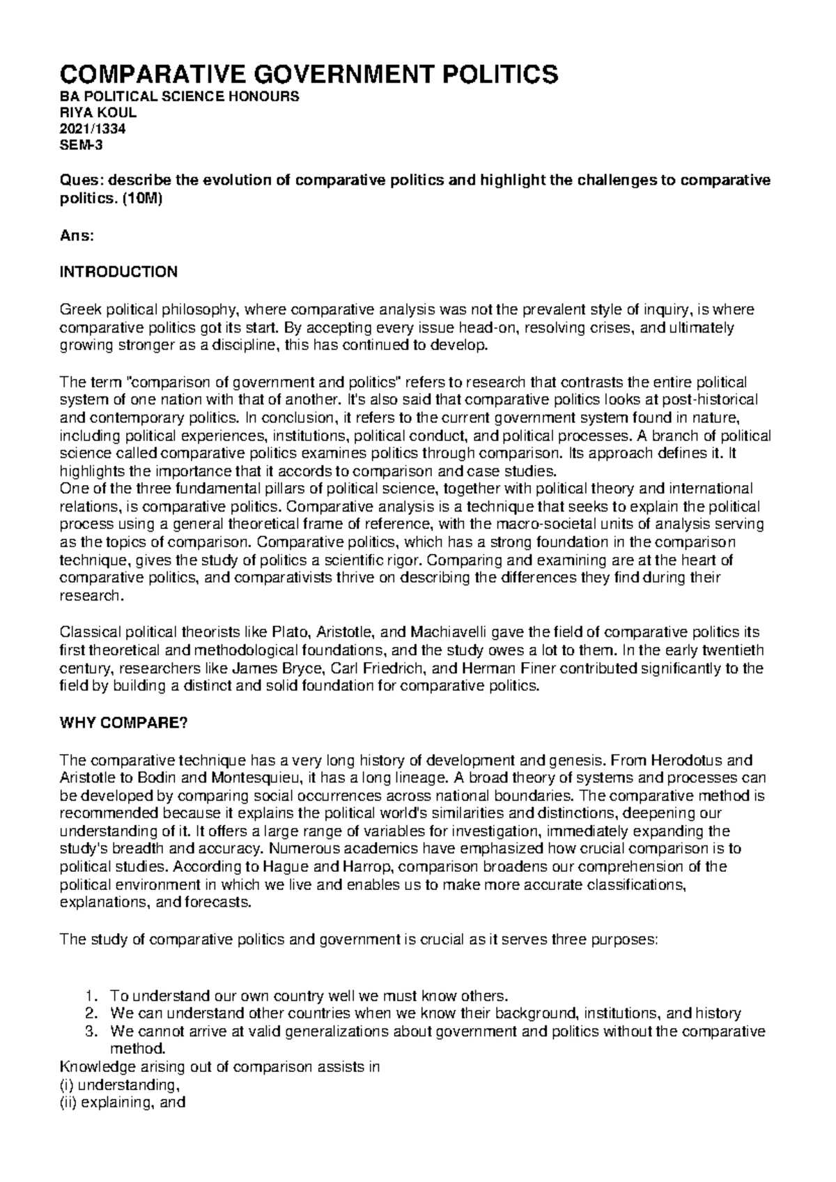 Cgp assignment - COMPARATIVE GOVERNMENT POLITICS BA POLITICAL SCIENCE ...