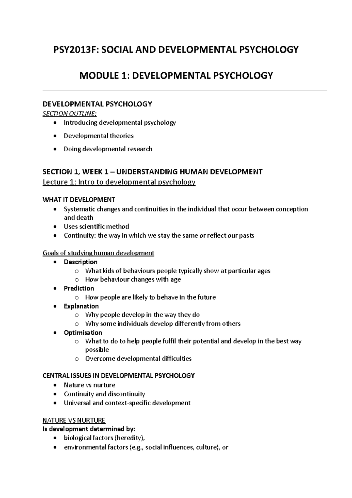 PSY2013 F - Developmental psych - PSY2013F: SOCIAL AND DEVELOPMENTAL ...