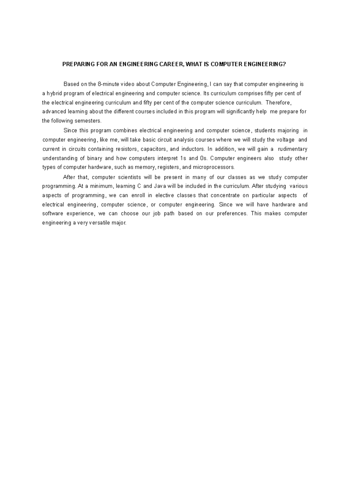 CPEN 50 - WHAT IS COMPUTER ENGINEERING - PREPARING FOR AN ENGINEERING ...