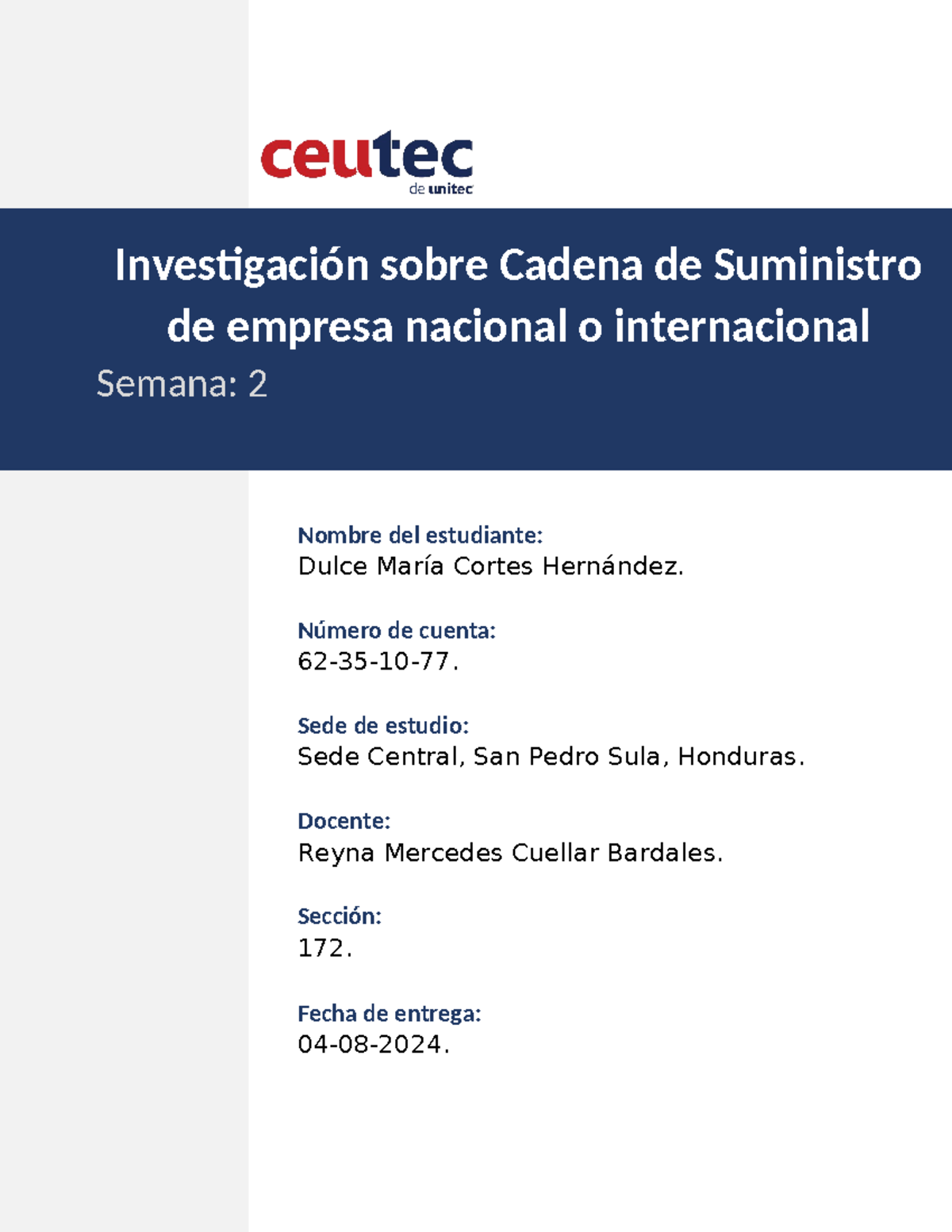 Investigacion cadena de suministros dulce cortes 62351077 - Nombre del ...
