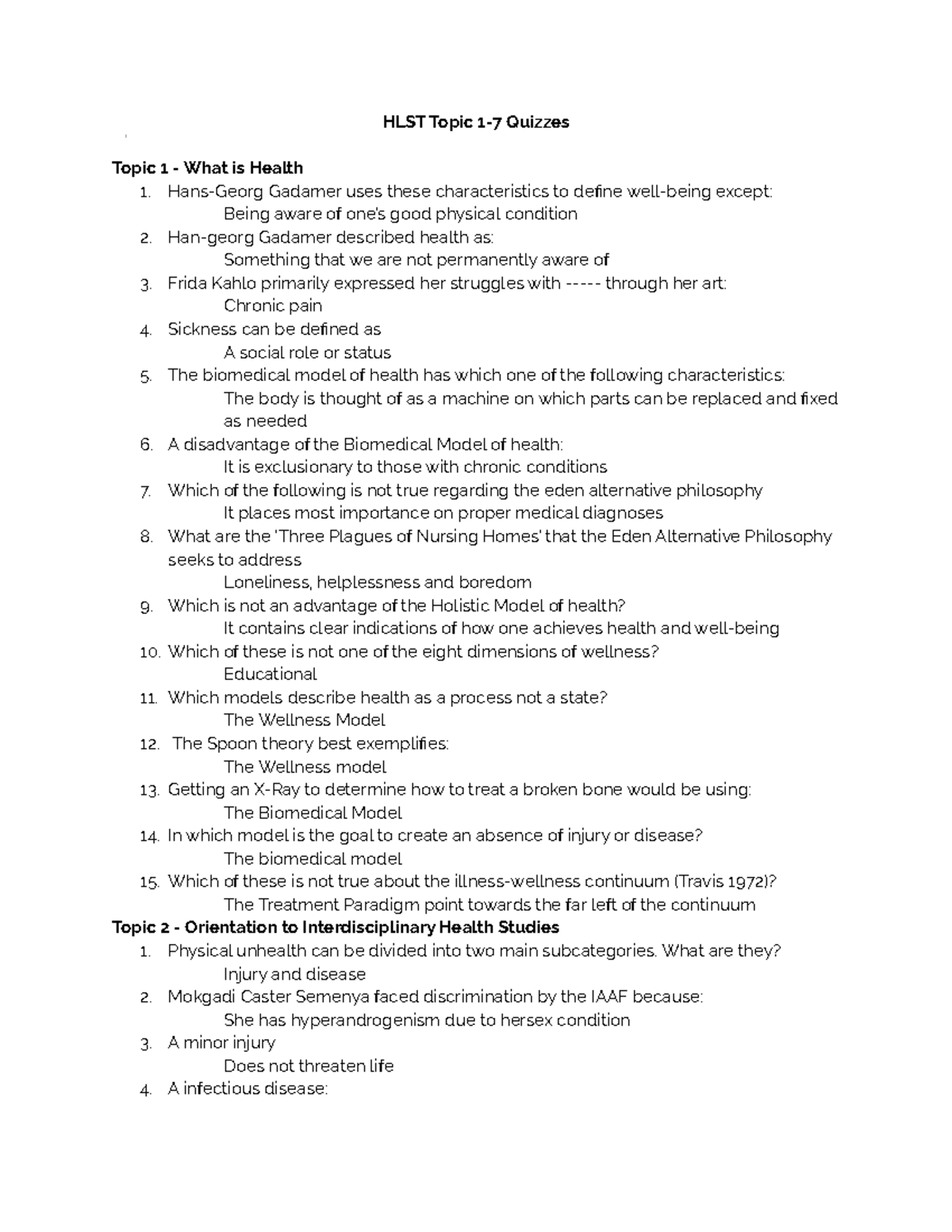 HLST Topic 1-7 Quizzes - HLST Topic 1-7 Quizzes Topic 1 - What is ...