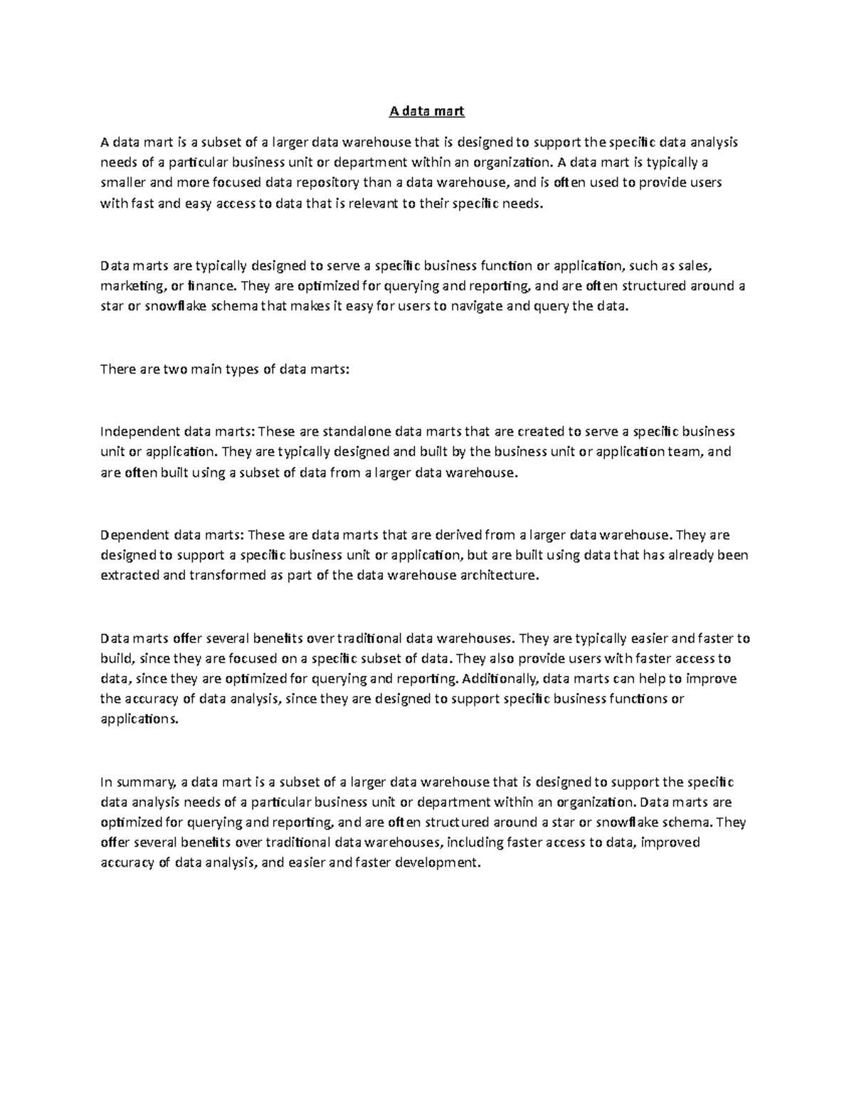 A Data Mart A Data Mart Concept A Data Mart A Data Mart Is A Subset 4595