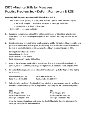 OA Practice Promblems - D076 – Finance Skills for Managers Practice ...