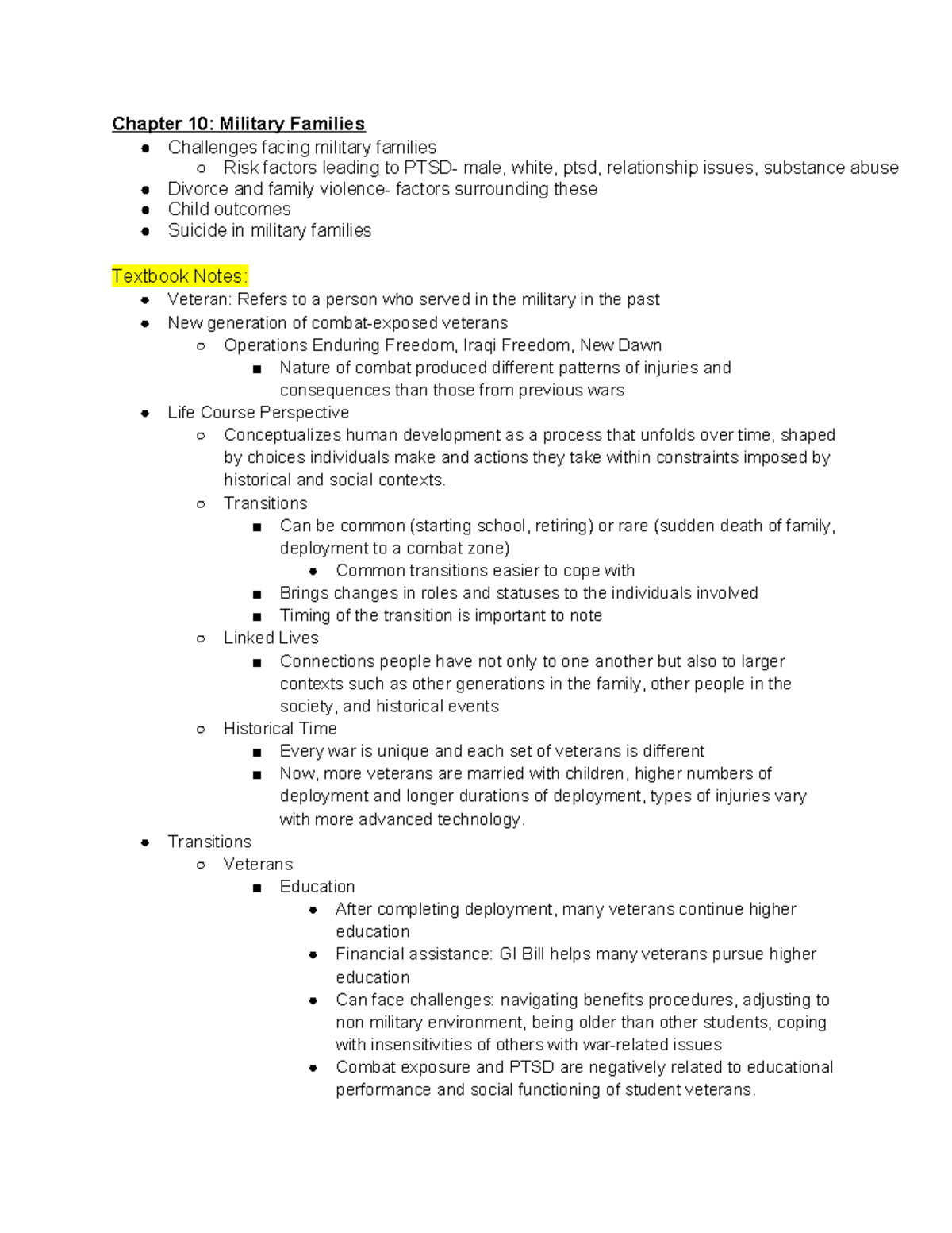 HDFS 3533- CH 10 7 - Chapter 10: Military Families Challenges facing ...