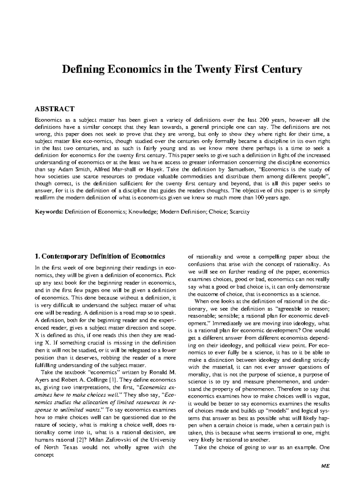 Defining Economics in the Twenty First Century - Defining Economics in ...