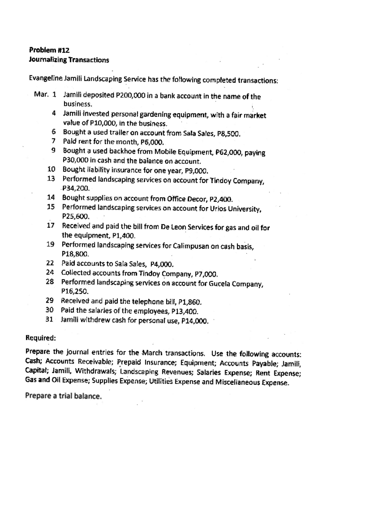 Exercise for Financial Transaction Worksheet - Research - Studocu