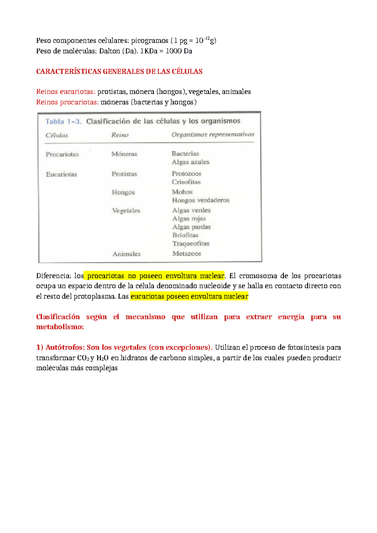 Sesión 3 - Peso componentes celulares: picogramos (1 pg = 10-12g) Peso ...