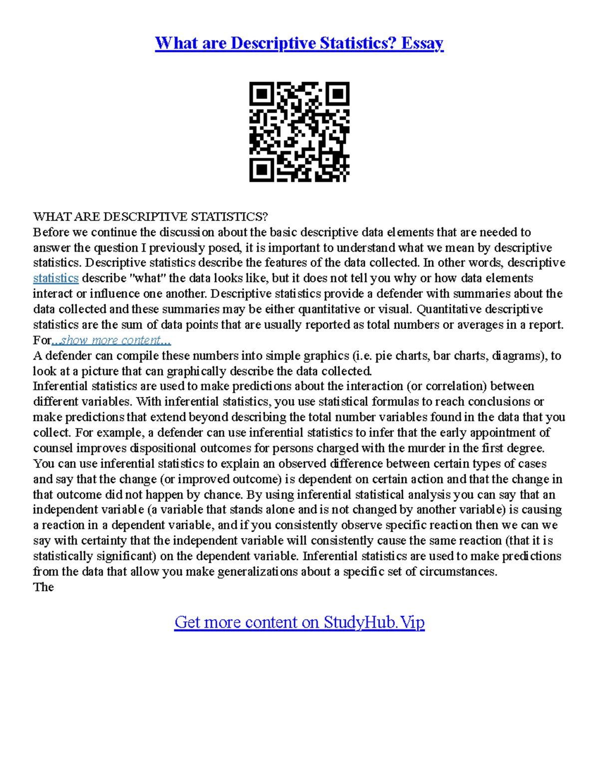 Descriptive Analysis Essay - What are Descriptive Statistics? Essay ...