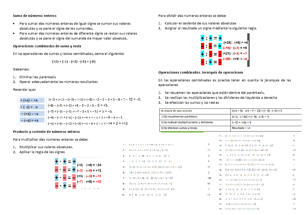 Suma de números enteros-8vo - Suma de números enteros Para sumar dos números enteros de igual ...