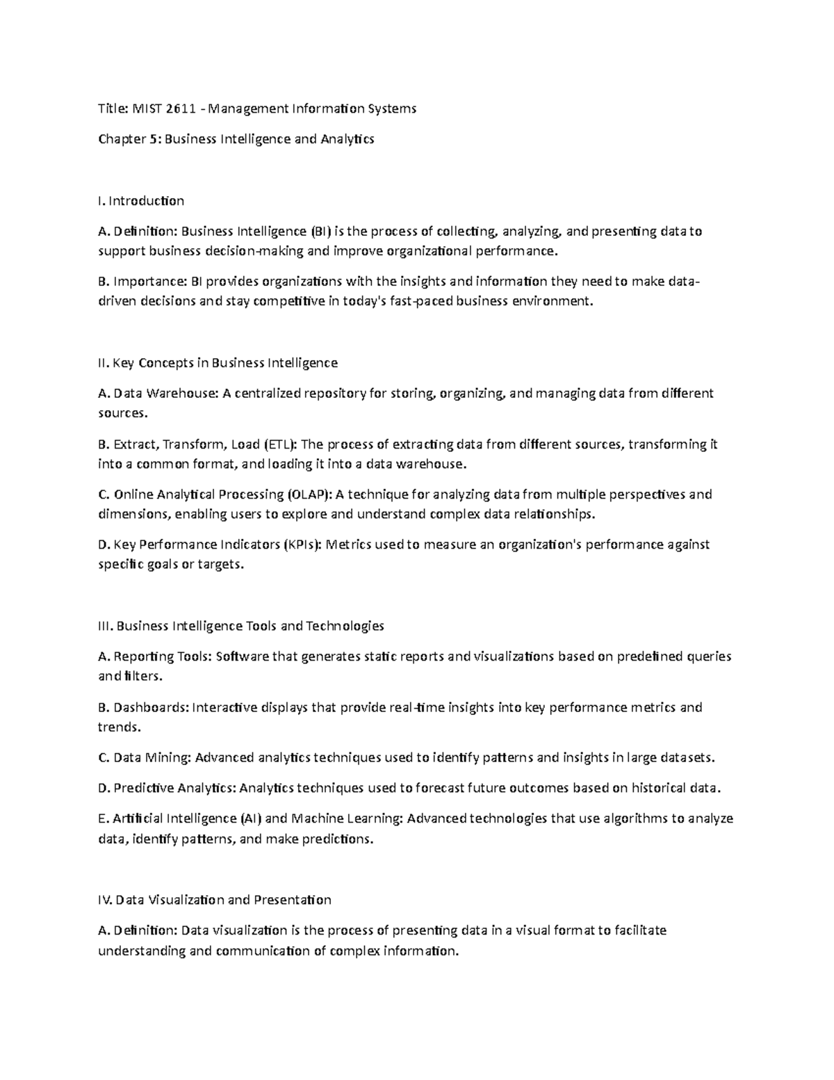 MIST 2611 ch 5 notes - Title: MIST 2611 - Management Information ...