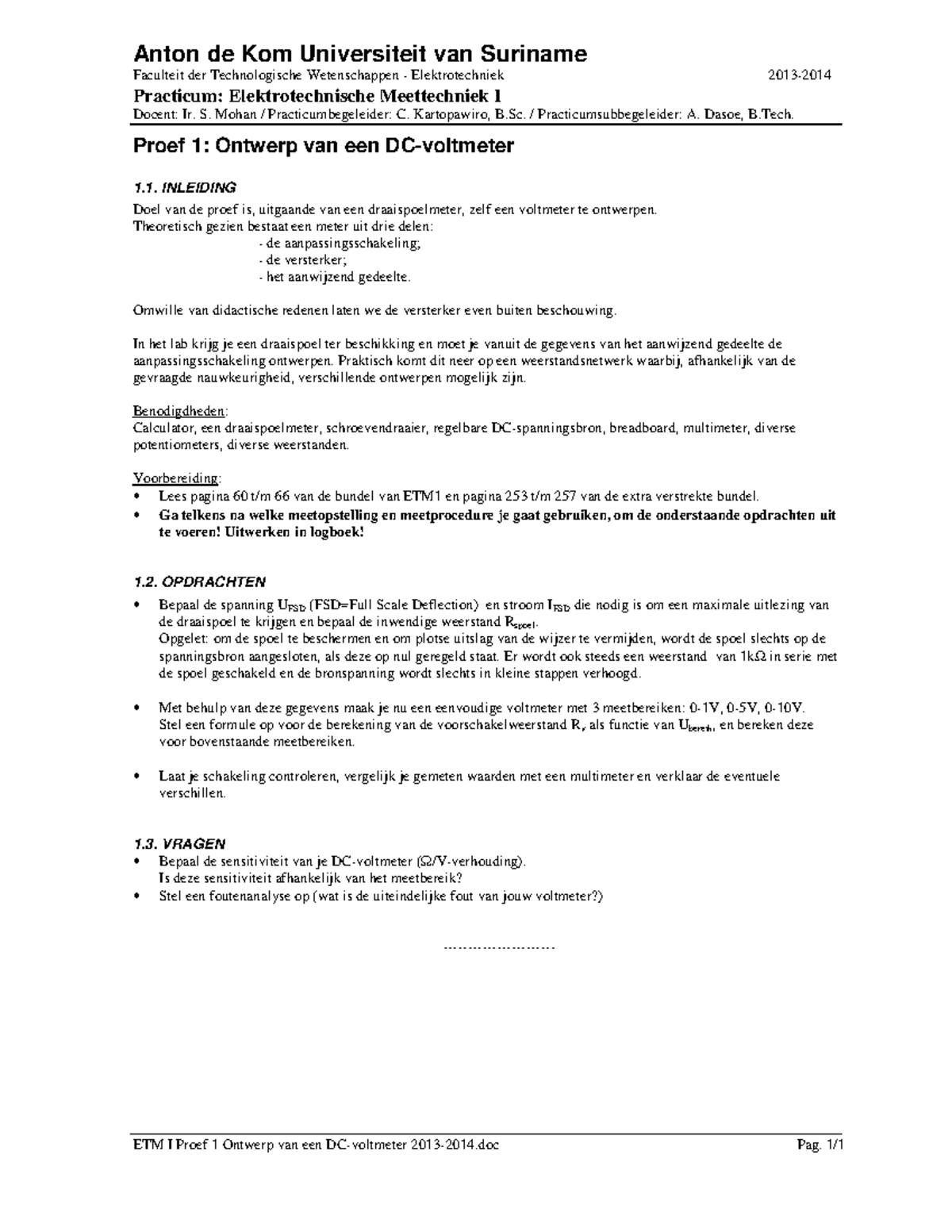 ETM I Proef 1 Ontwerp van een DC-voltmeter 2013-2014 - Anton de Kom ...