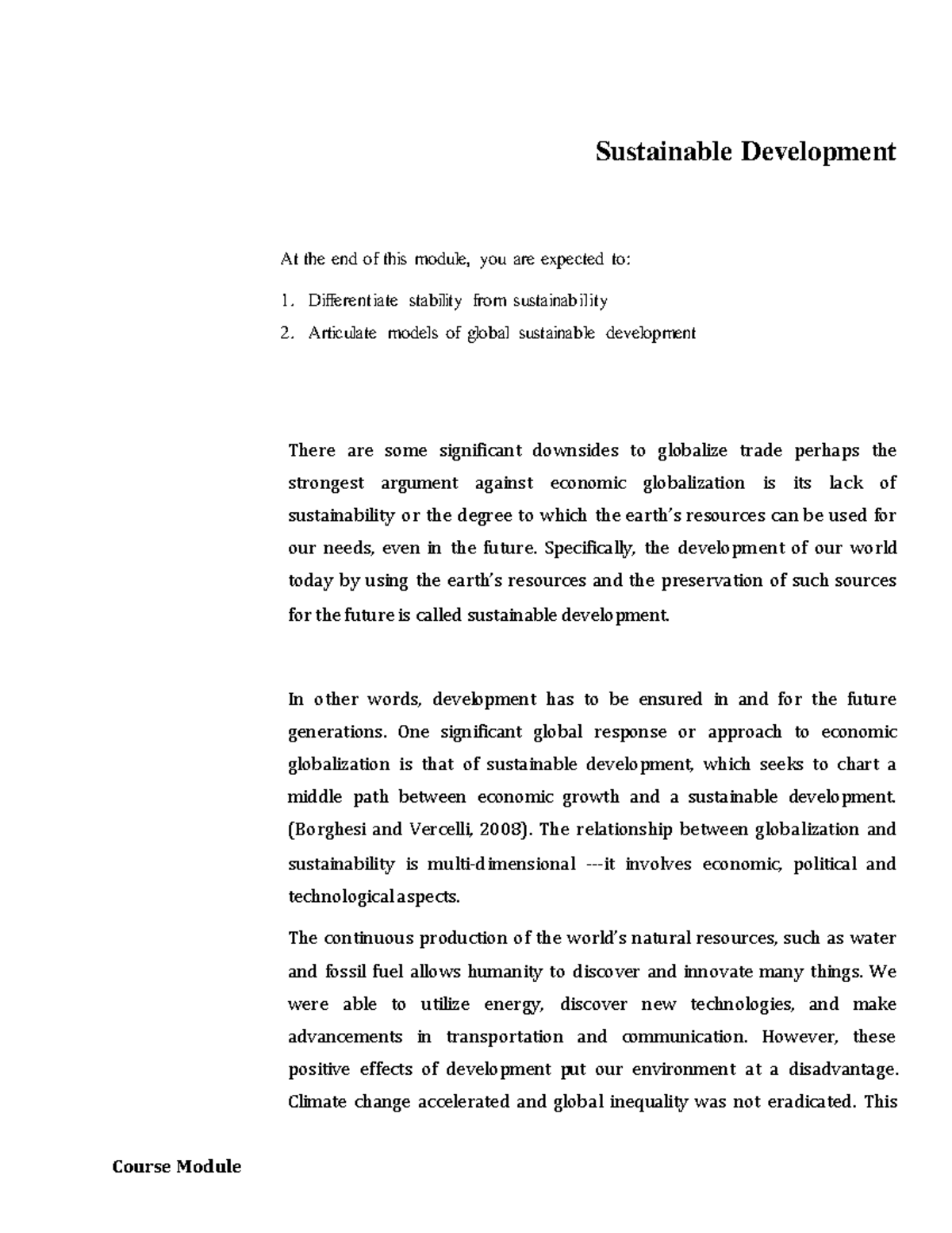 W9 Sustainable Development - Module - Course Module Sustainable ...